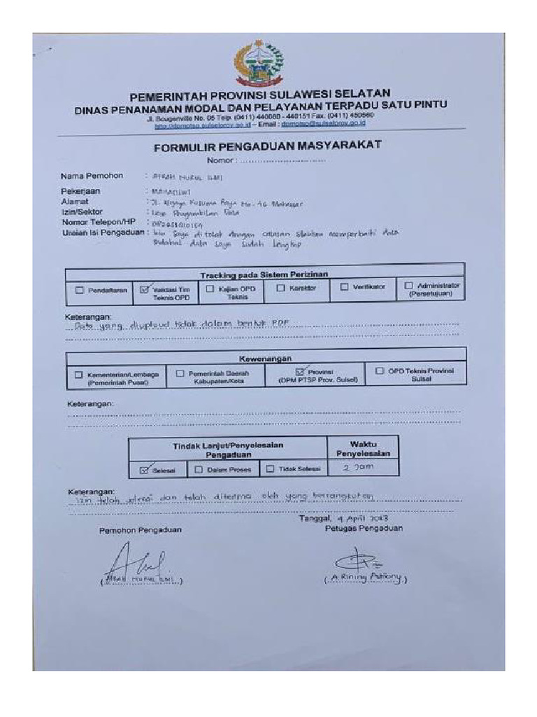 9.e Form Keterbukaan Informasi Penyelesaian Pengaduan | PDF