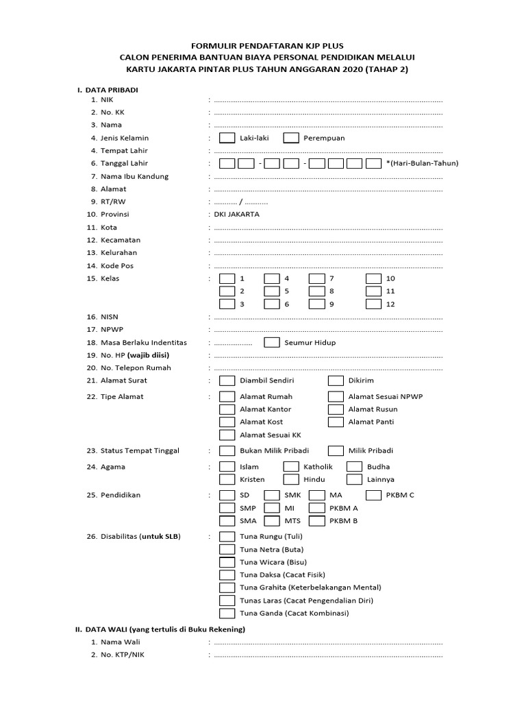 Form Pendaftaran KJP Plus PDF | PDF
