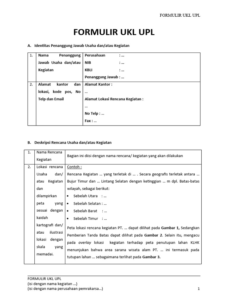 Draft Formulir UKL UPL | PDF