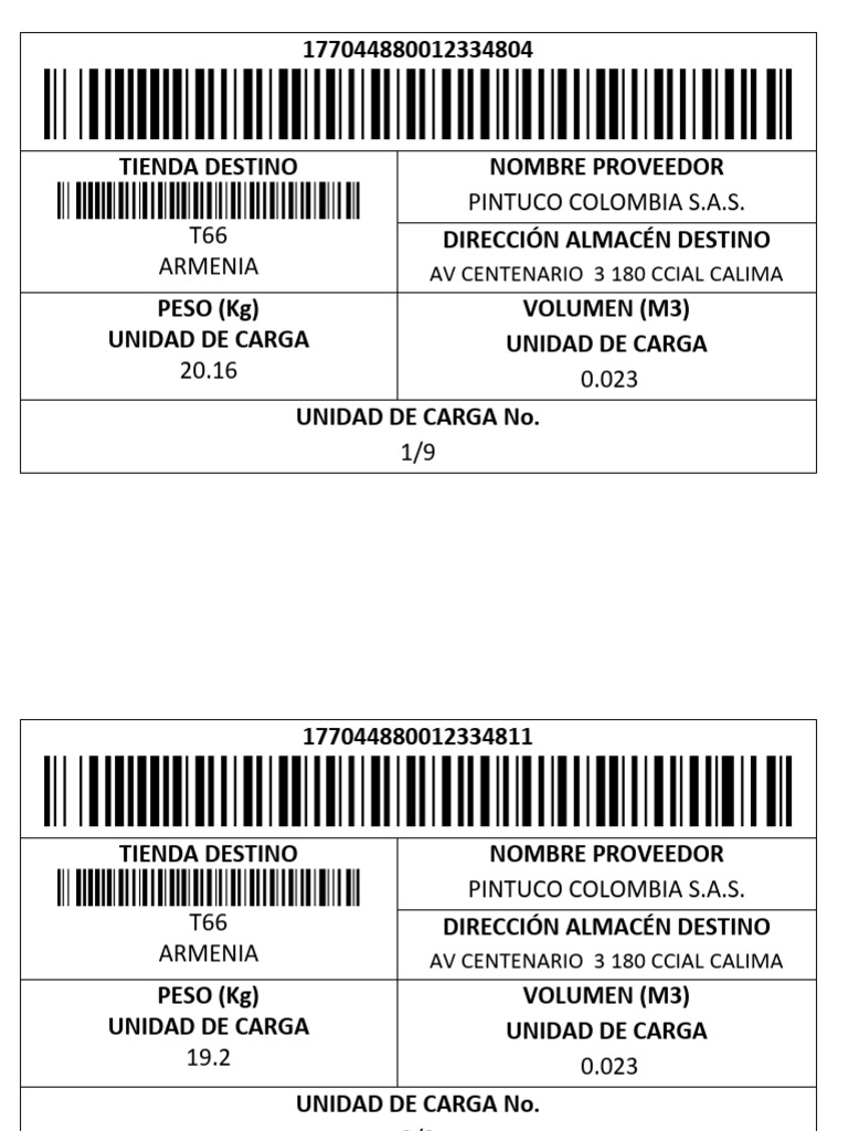 Etiquetas - Cajas 10378153 | PDF