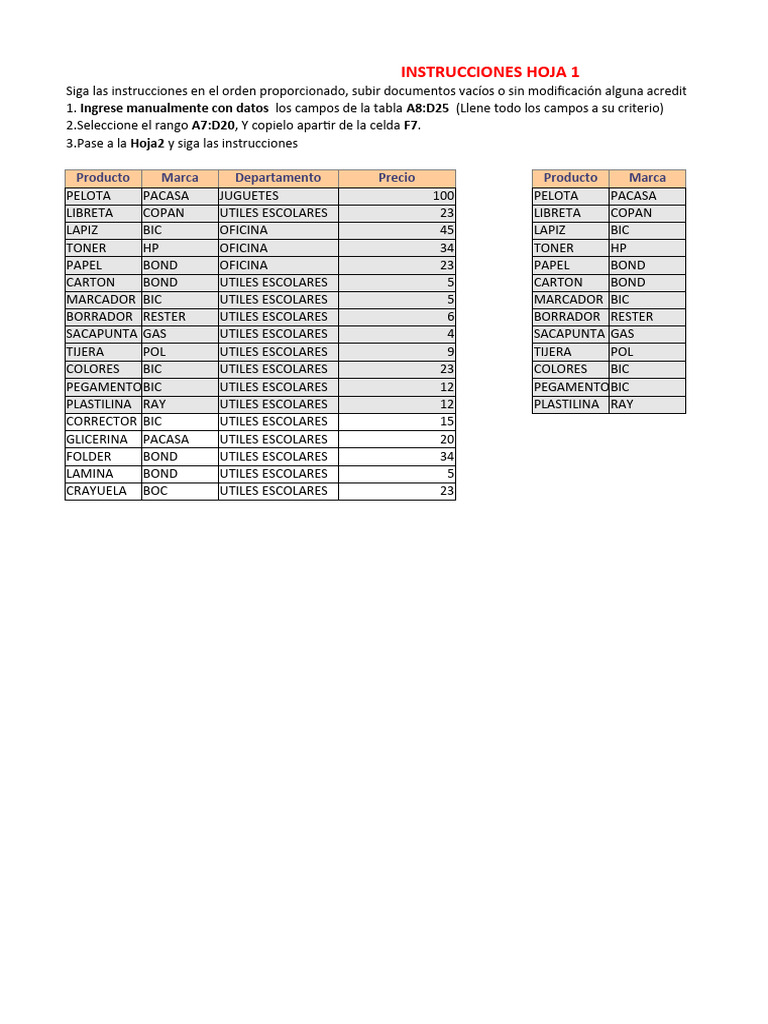 Ejercicio 1 Excel Básico | PDF