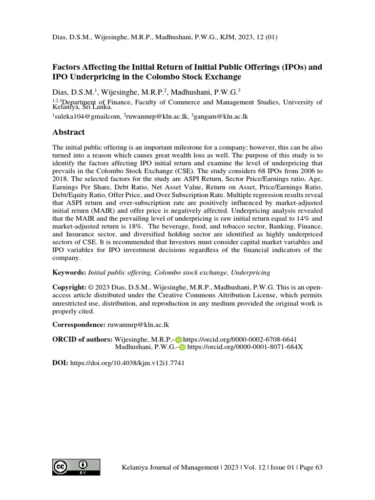 Factors Affecting The Initial Return of Initial Pu | PDF | Initial ...