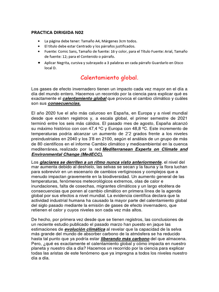 Practica Dirigida N02 | PDF | Cambio climático | Gases de efecto invernadero