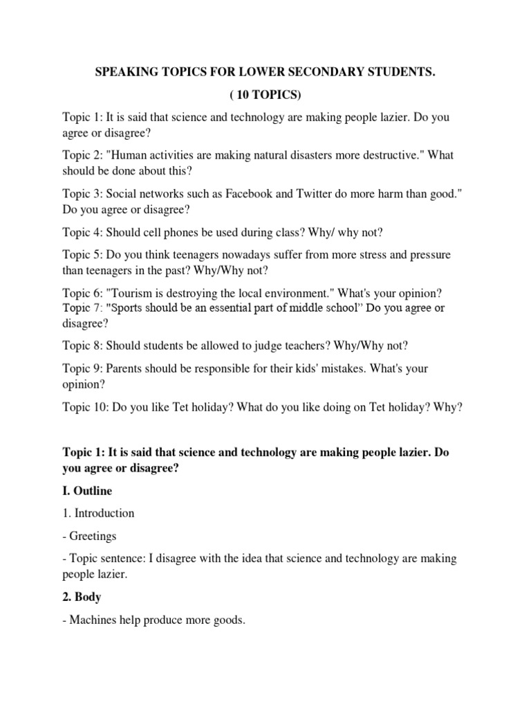 Speaking Topics for Secondary Students | PDF | Social Media | Popular ...