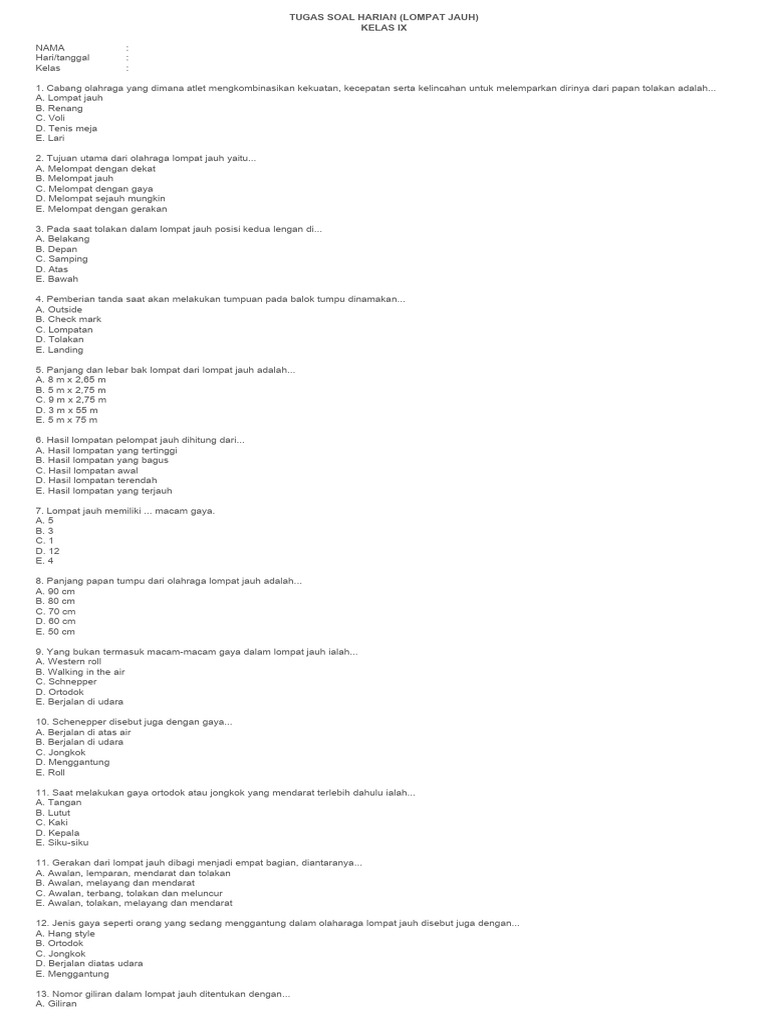Tugas Soal Harian Lompat Jauh Ix A | PDF