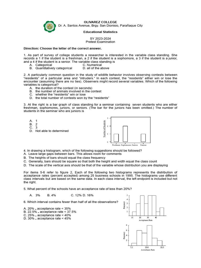 Educational Statistics - Prettest - For Printing | PDF | Histogram ...