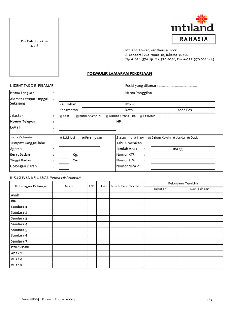 Formulir Data Pelamar | PDF