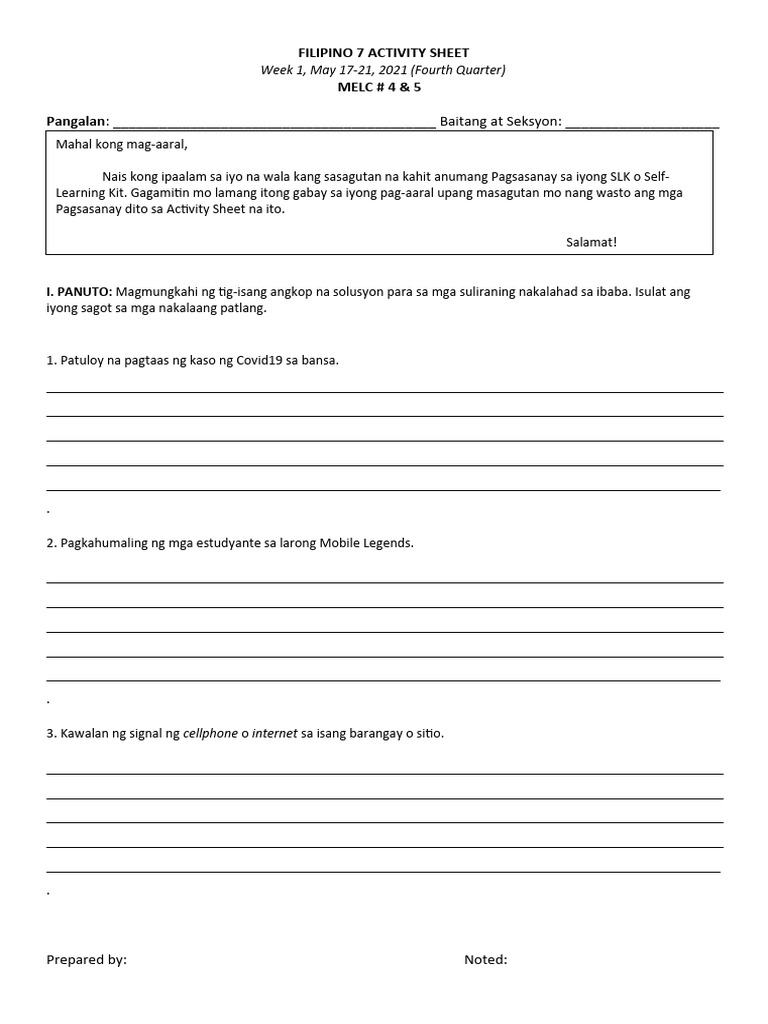 Filipino 7 Activity Sheet (W2) | PDF