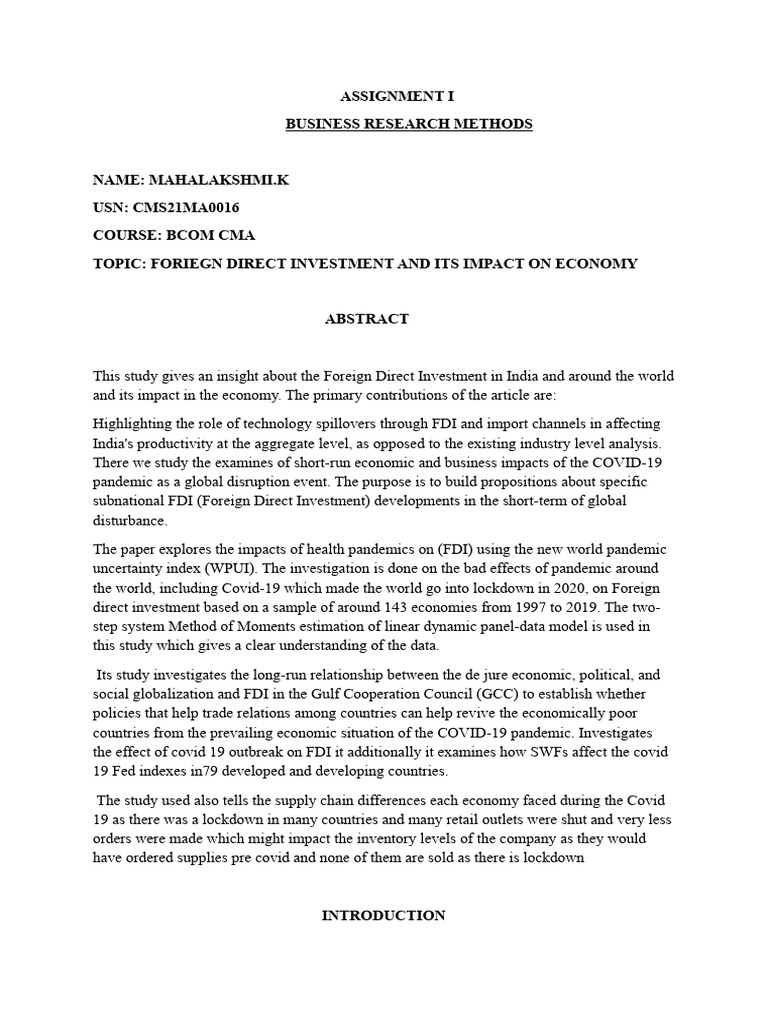 BRM ASSIGNMENT 1 M | PDF | Globalization | Foreign Direct Investment