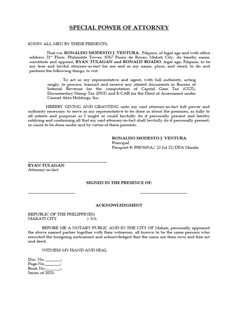 Special Power of Attorney | PDF