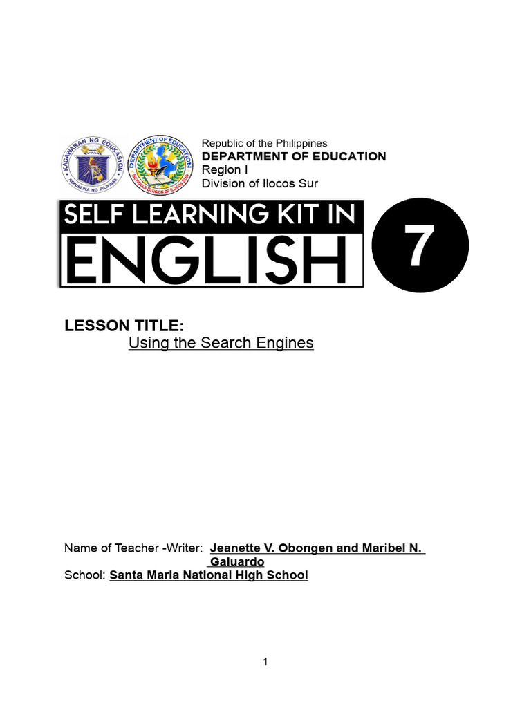 Grade 7 English - Q2 SLK2 Using Search Engines Sta Maria NHS | PDF ...