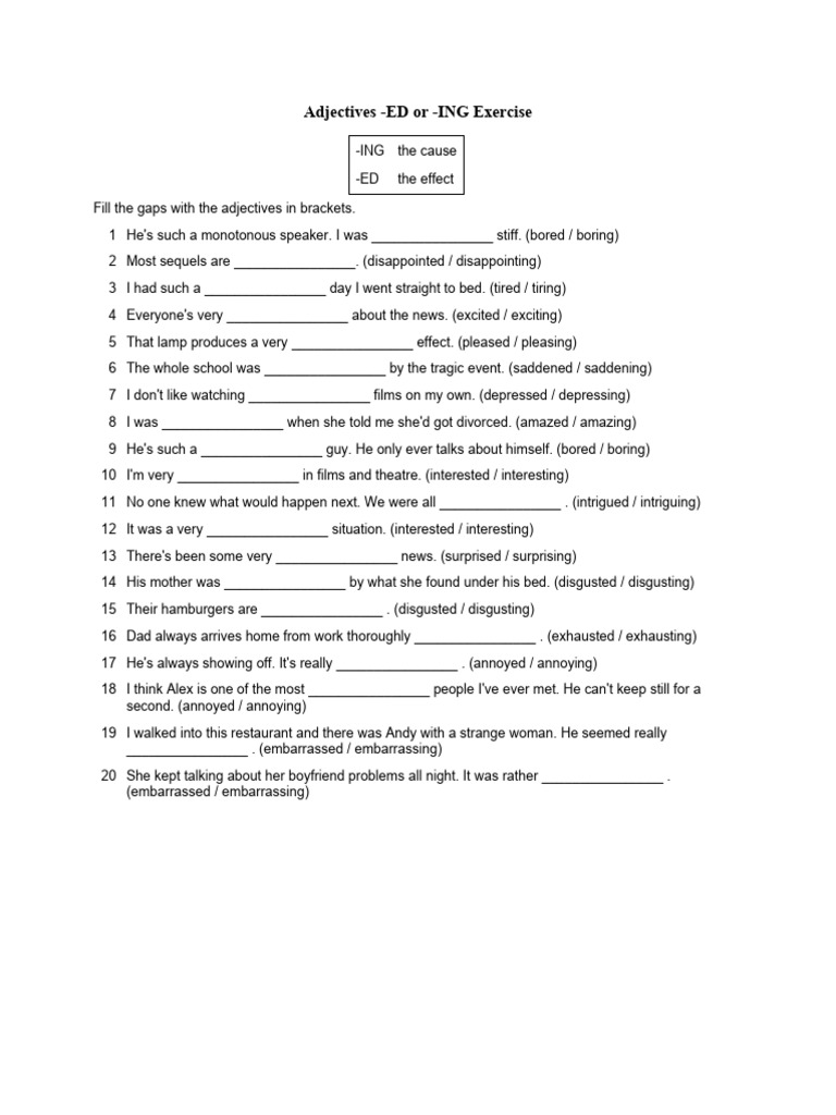 Adjectives -ED vs -ING Gap Exercise | PDF