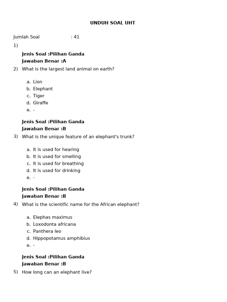 Lembar Soal UHT | PDF | Elephant | Organisms