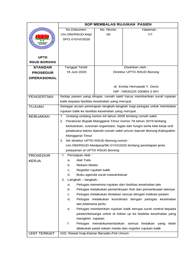 010 SOP Membalas Rujukan Pasien | PDF