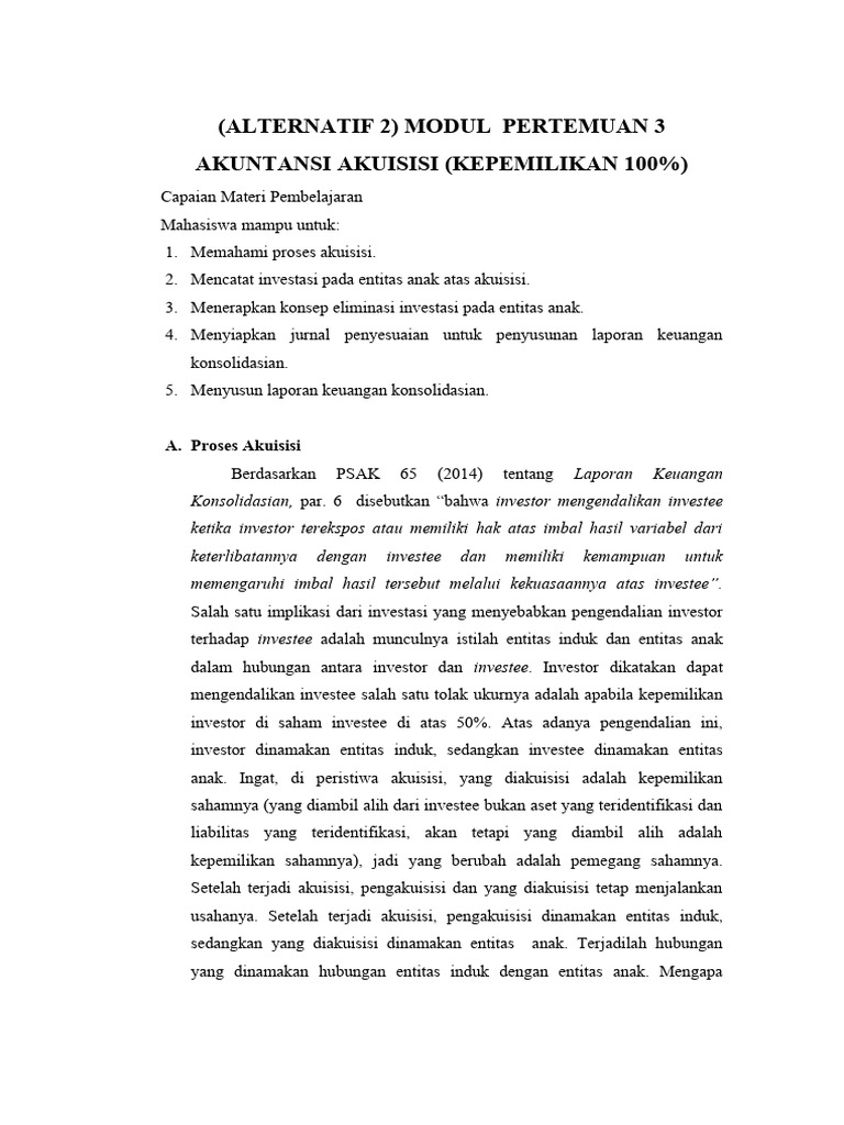 (Alternatif 2) Akl - Pertemuan 3 - Akuntansi Akuisisi Kepemilikan 100% | PDF | Pengelolaan ...