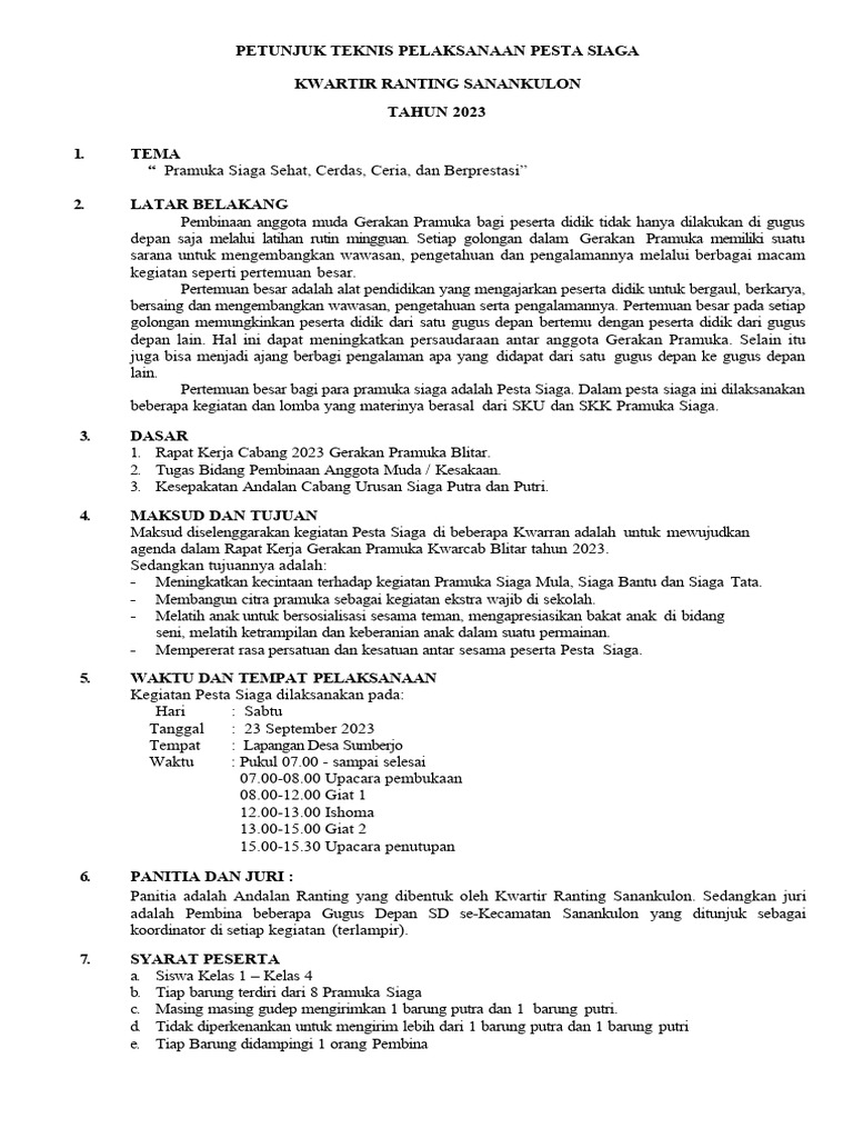 Juknis Pesta Siaga Kwarran Sanankulon | PDF