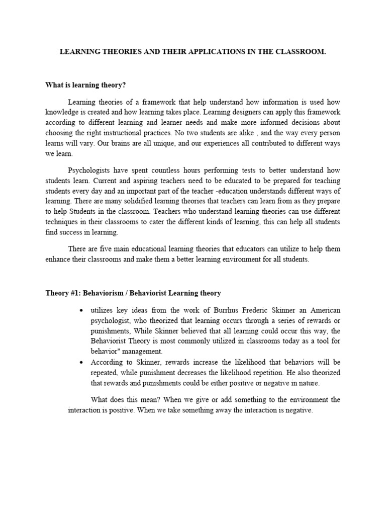 Learning Theories and Their Applications in The Classroom | PDF ...