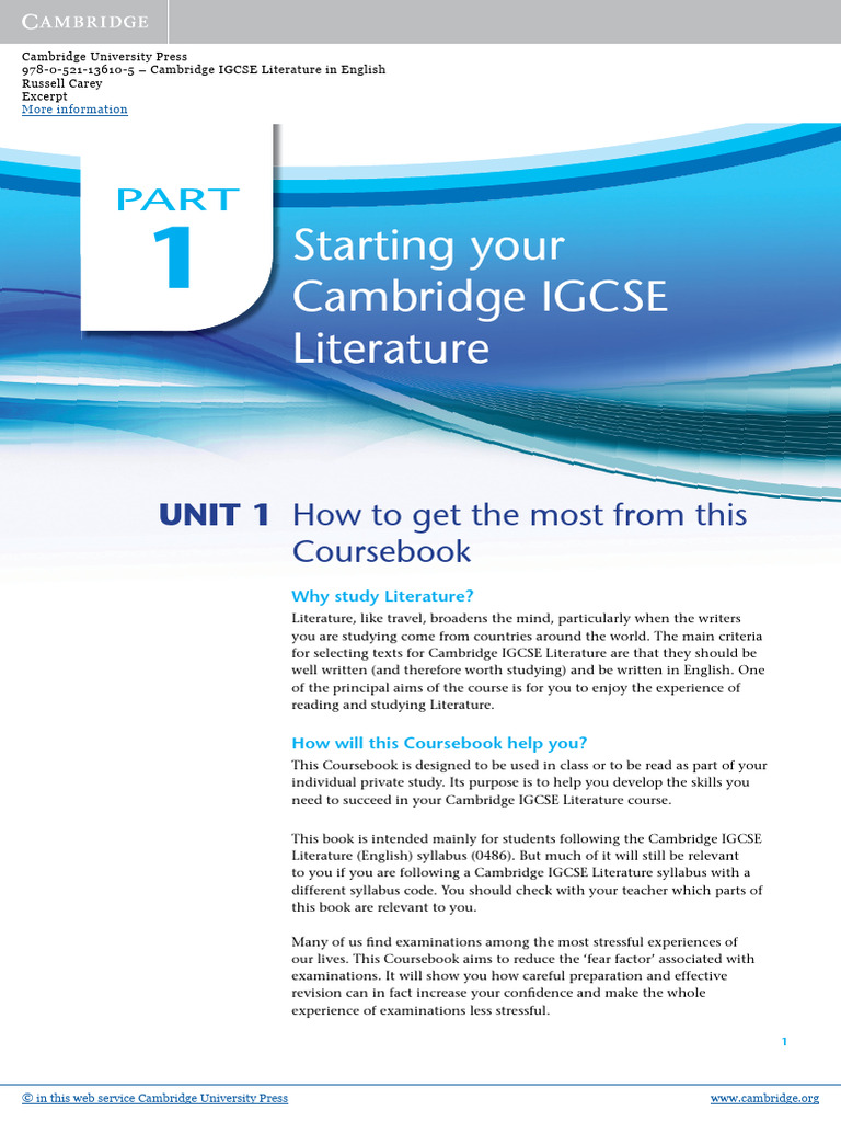 Cambridge Igcse Literature in English | PDF | Poetry | Books