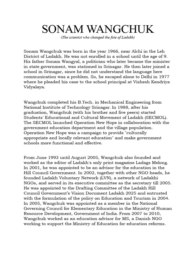 Sonam Wangchuk EBSB Ladakh | PDF