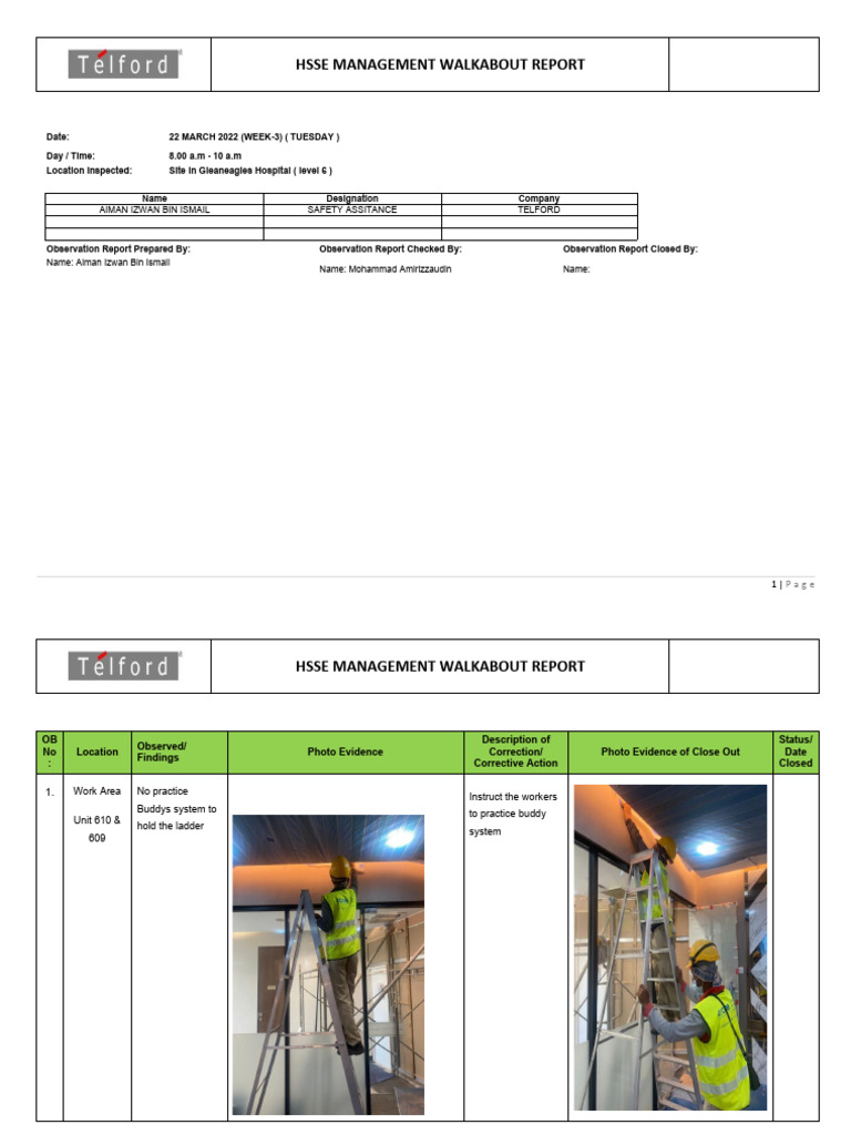 HSSE Management Walkabout Report 2 | PDF | Safety | Occupational Safety ...