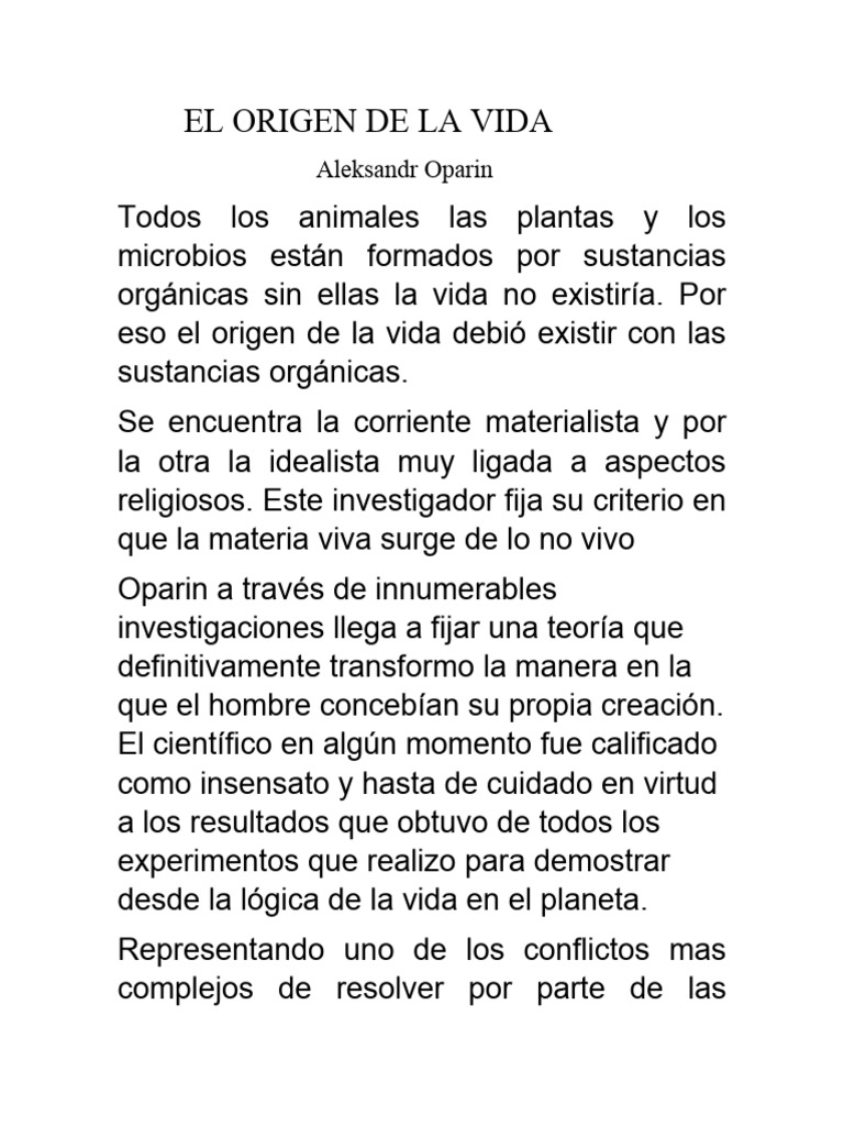 El Origen de La Vida | PDF | Vida | Abiogénesis