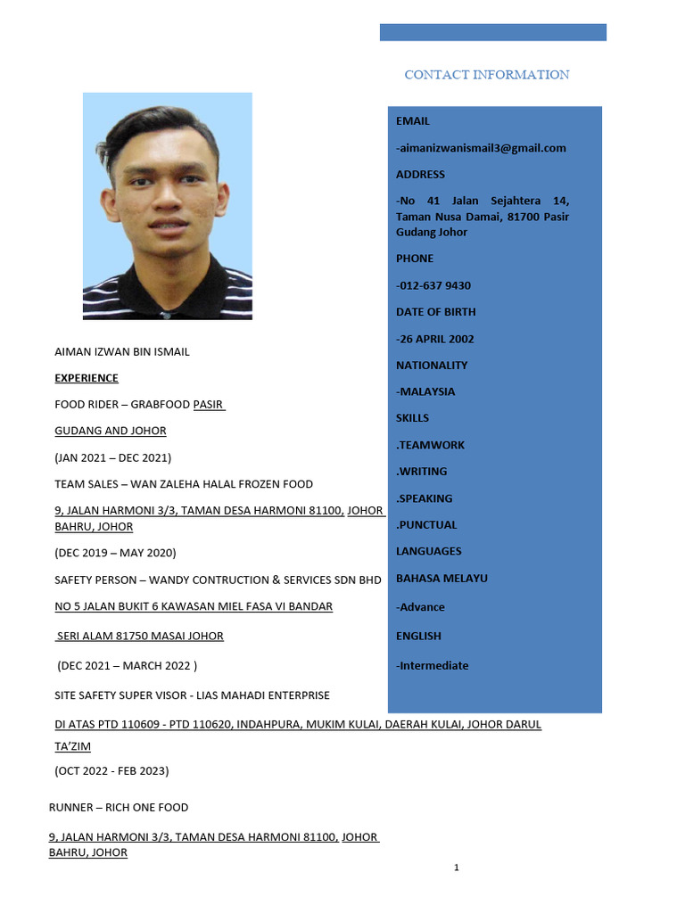 Resume Aiman Izwan Bin Ismail | PDF | Malaysia