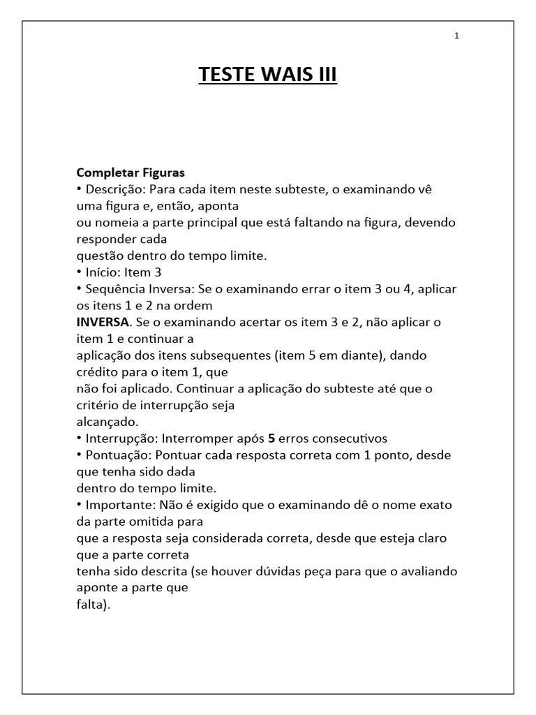 Teste Wais III Alunos | PDF | Tempo | Matriz (Matemática)