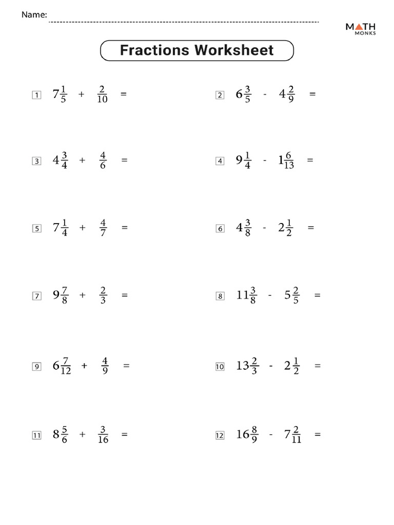 Fractions Worksheets Grade 7 | PDF