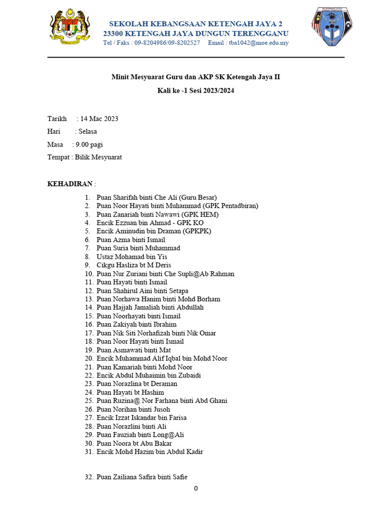 Minit Mesyuarat Guru 2023 | PDF