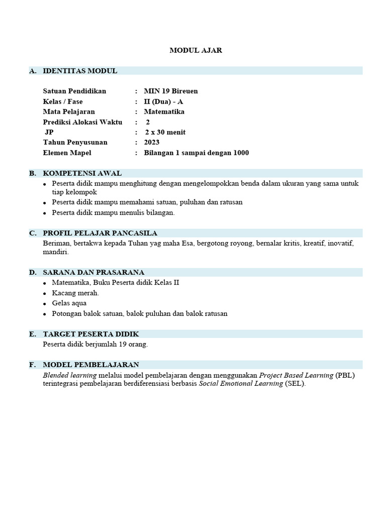 Modul Ajar Kelas 2 Matematika Pdf