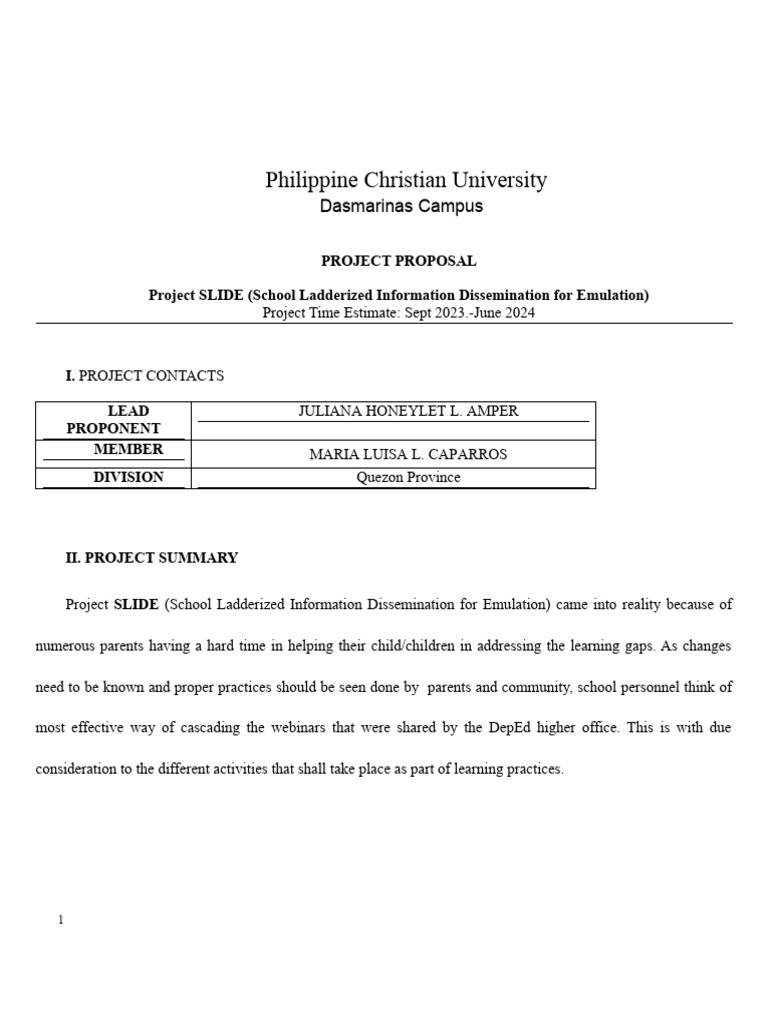 Project Proposal - Maria Luisa L. Caparros - Mmem Kalilayan 2B3 | PDF | Learning | Distance ...