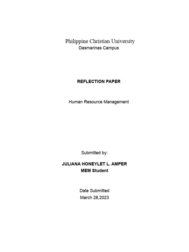 Reflection Paper On Human Resource Management - Juliana Honeylet L ...