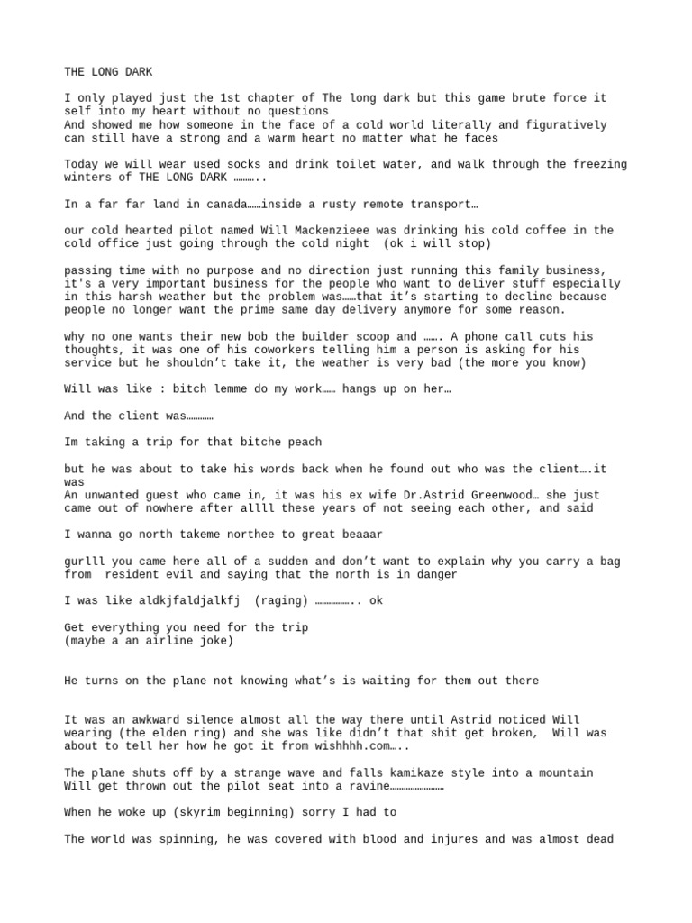 The Long Dark Story Chapter 1 | PDF