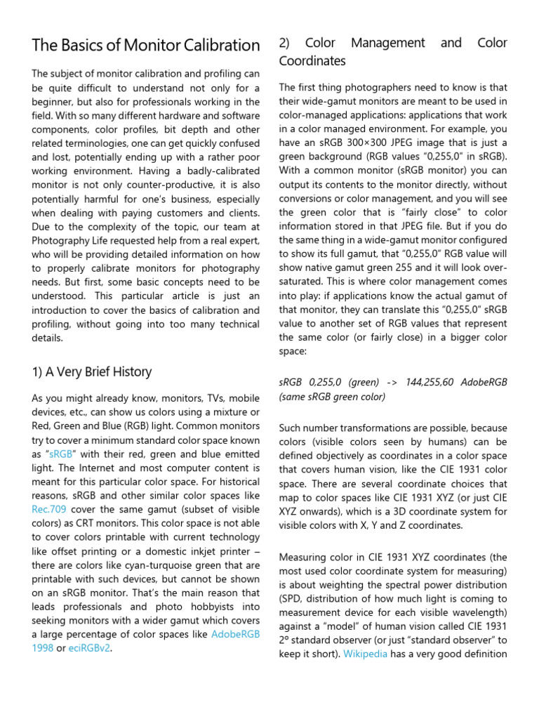 The Basics Of Monitor Calibration Pdf Rgb Color Model Color