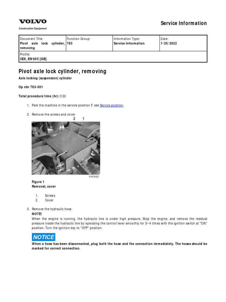 Ew60C - Pivot Axle Lock Cylinder, Removing | PDF