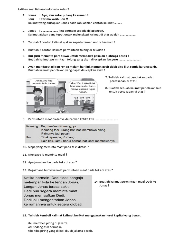Soal Kalimat Bahasa Indonesia Kelas 2 | PDF