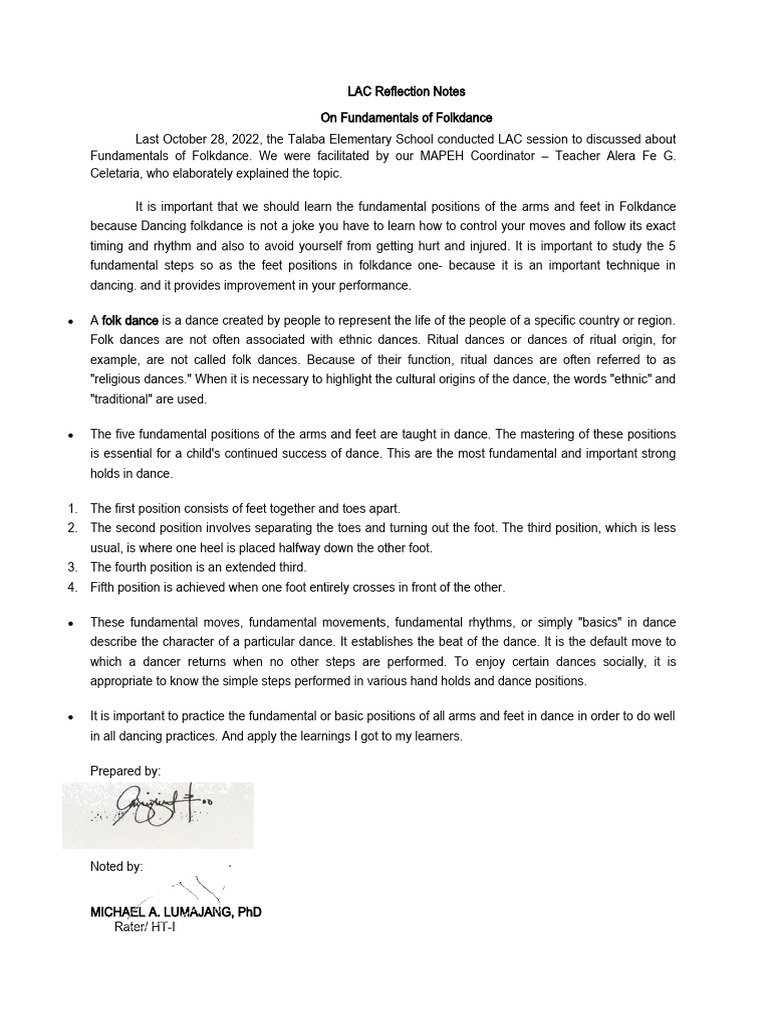 Lac Reflection On Fundamentals of Folkdance | PDF | Dances | Performing Arts