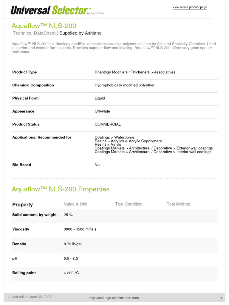 Aquaflow™ NLS-200 - Ashland | PDF | Rheology | Coating