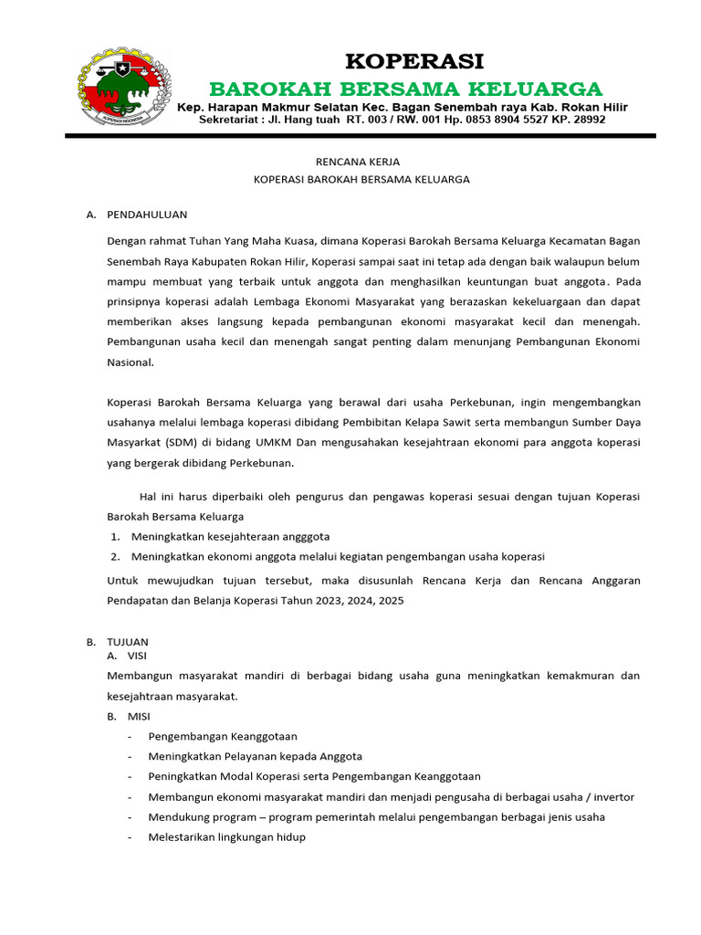 Rencana Kerja Koperasi | PDF