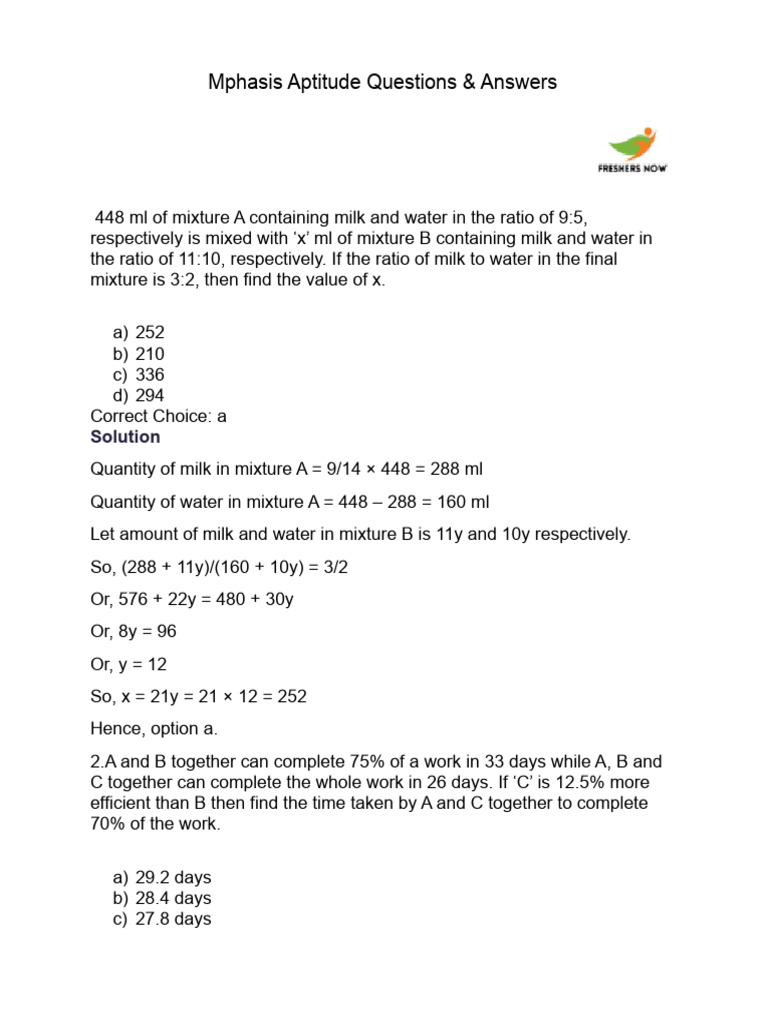 Mphasis Aptitude Questions Answers | PDF | Rectangle | Compound Interest