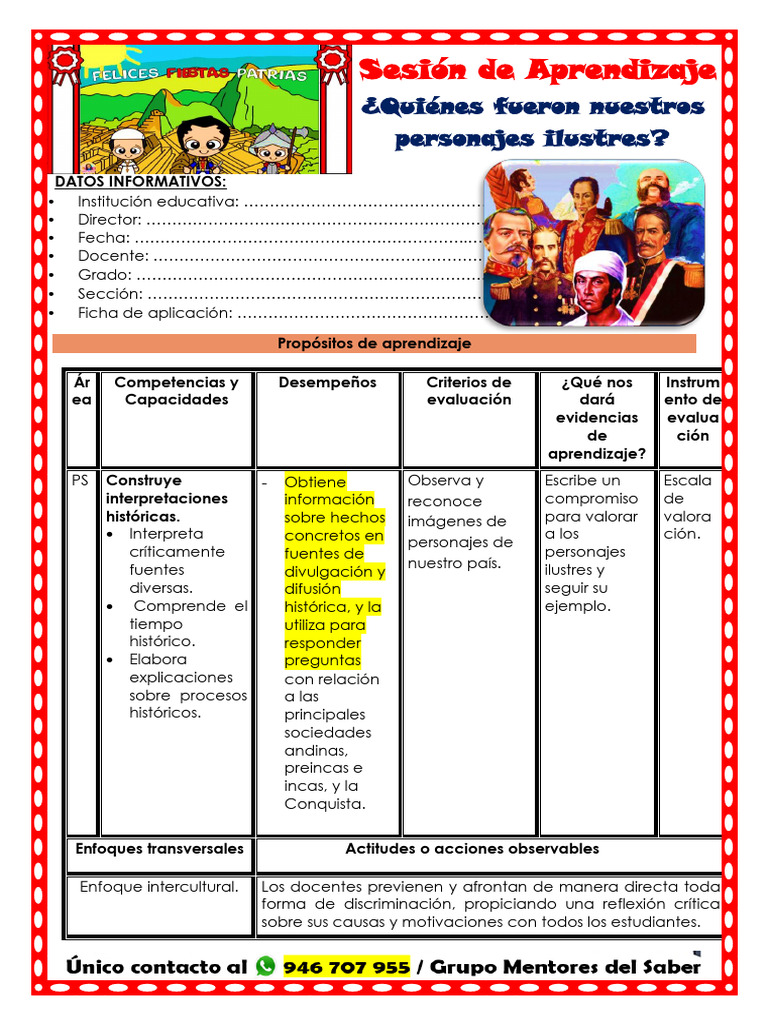 4° Sesión Día 1 PS Quiénes Fueron Nuestros Personajes Ilustres Unidad 5 ...