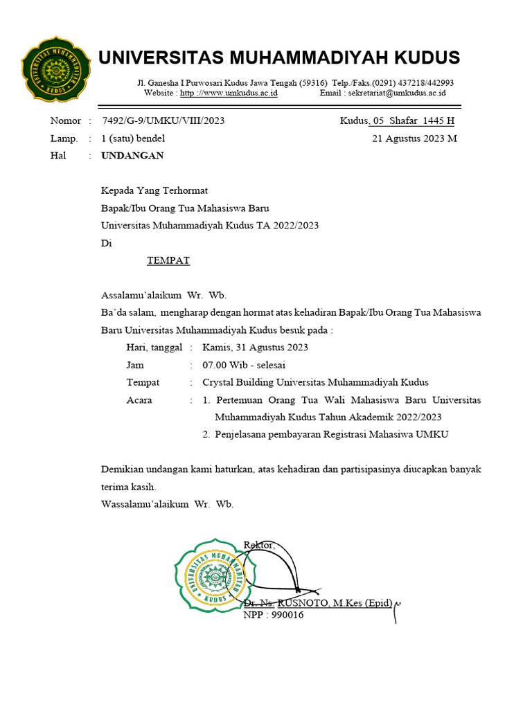 Undangan Orang Tua Maba Universitas Muhammadiyah Kudus-2023-2024 | PDF Undangan Orang Tua Maba Universitas Muhammadiyah Kudus-2023-2024 | PDF
