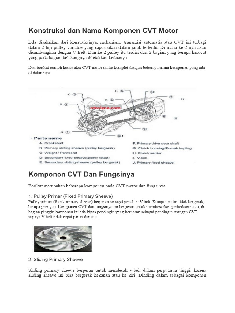 Konstruksi Dan Nama Komponen CVT Motor | PDF