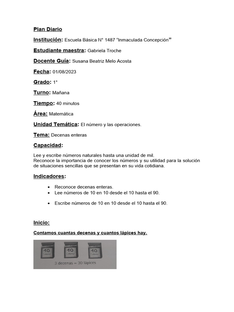 Plan Diario de Clases para 1° Grado | PDF | Artes del Lenguaje y ...