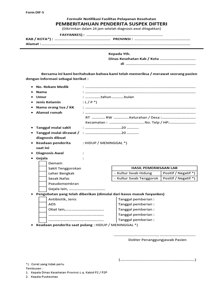 Form DIF-5 - Form Notifikasi Fasyankes Untuk Kasus Observasi Difteri ...