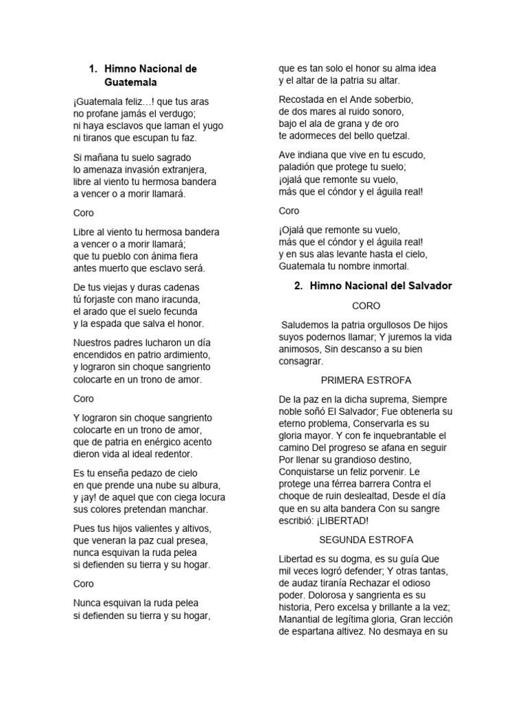 Himnos de Los Paises de Centroamerica | PDF