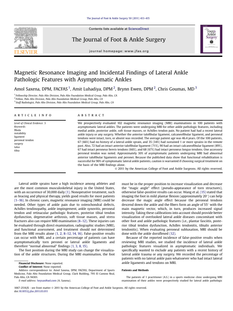 2011 Tobilos Asintomáticos y RNM | PDF | Ankle | Foot