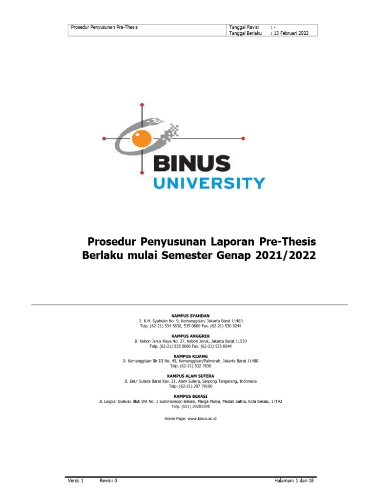 Prosedur Penyusunan Laporan Pre-Thesis R.01 | PDF