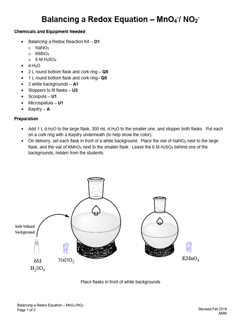 Balancing A Redox Equation MnO4 NO2 | PDF | Redox | Nitrite