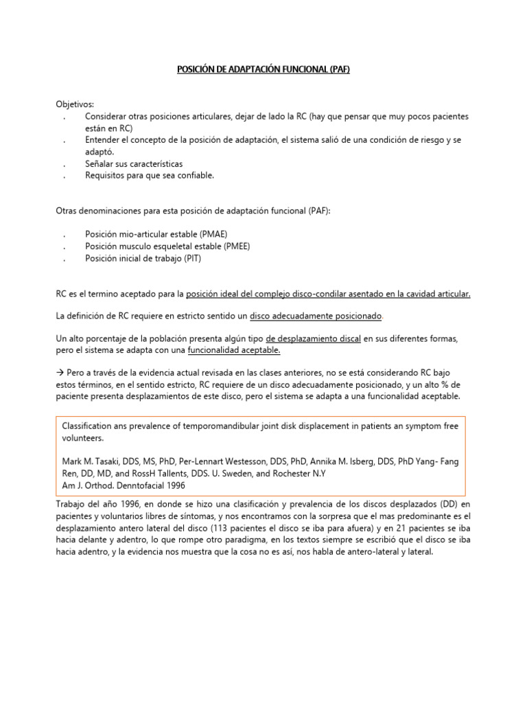 Posición de Adaptación Funcional (PAF) | PDF | Medicina | Medicina CLINICA